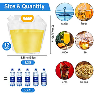 Aemygo 12 Pack Collapsible Water Container Bag 1.3 Gallon Emergency Foldable Water Container BPA Free Food Grade Plastic Storage Jug Freezable Water Bottle for Camping Hiking Riding Backpack