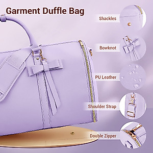 Garment Bags for Travel for Women, Stylish Garment Duffle Bag, Convertible & Foldable 2 in 1 PU Suit Bag For Hanging Clothes, Business Trip Bag With Toiletry Pocket & Shoes Compartment, Purple