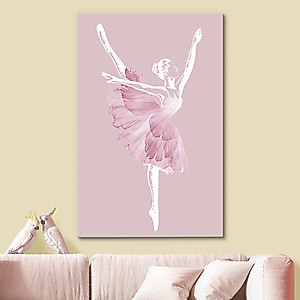 NWT Canvas Print Wall Art Ballerina Dancing in Pink Dress Dance Fashion Illustrations Modern Art Chic Portrait Expressive Multicolor Cool for Living Room, Bedroom, Office - 16"x24"