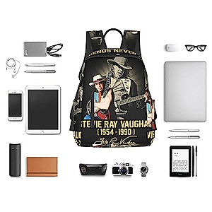 Uoajzxoi Stevie Rock Ray Singer Vaughan Lightweight Backpack Work Bag for Men and Women Daily Use Backpack Casual Daypack Travel Rucksack with Side Pockets Portable Hiking Bags Travel Bag for Office
