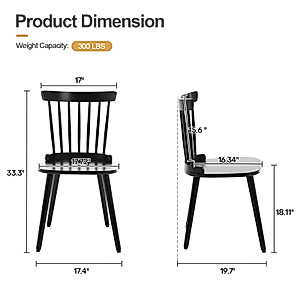 RêveLife Windsor Dining Chair Set of 6 Farmhouse Solid Wood Spindle Back Side Chair Mid-Century Modern Black Armless Kitchen Chair for Dining Living Room Farmhouse Restaurant