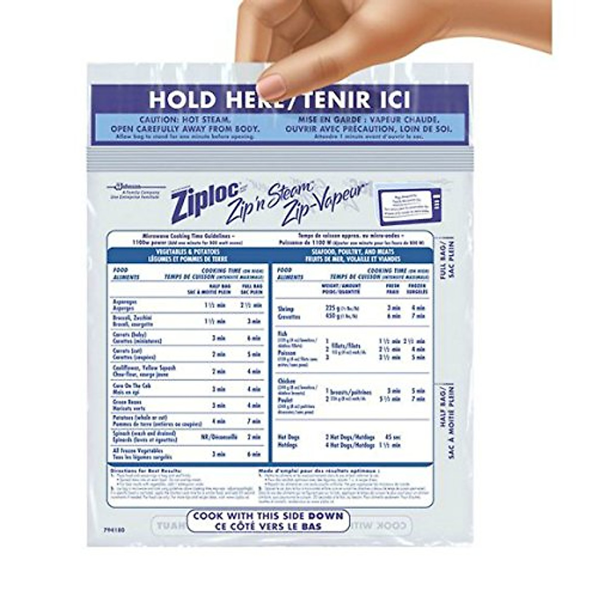 Ziploc Zip 'n Steam Food Storage Bags for Meal Prep, Healthy Meals in Minutes, Microwave Safe, 10 Count