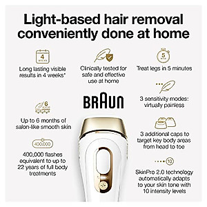 Braun IPL Hair Removal for Women and Men, New Silk Expert Pro 5 PL5157, for Body & Face, Long-lasting Hair Removal System, Alternative to Salon Laser Hair Removal, with Venus Razor, Pouch