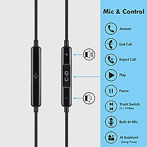 2 Packs of USB C Headphones, Type C Earbuds with Mic for Galaxy S22 Ultra Plus S21 S20, Pixel 6, OnePlus 10 Pro, iPad Pro Air Mini, USB-A to USB-C Adapter for Laptop Computer Use, White + Black