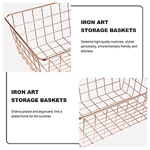 ORFOFE Basket Laundry Sundry Baskets Iron Makeup Gold Table Rose Books Desktop Blanket Organizer Storage Food Sundries Decorative Clothes Shelfrose Household Nesting Wire Cloths