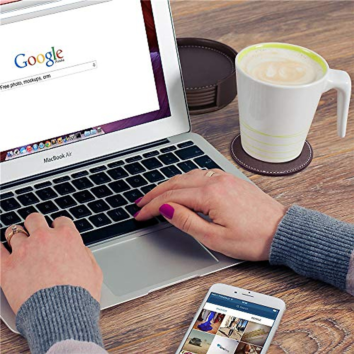 Coasters for Drinks,Thipoten Leather Coasters with Holder,Protect Furniture from Damage(6PCS, Brown)