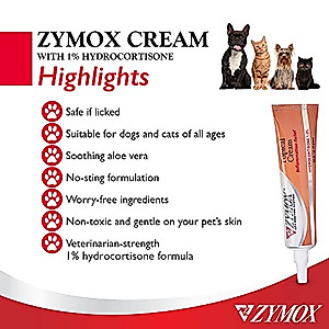 Zymox Veterinarian Strength Topical Cream with 1% Hydrocortisone for Dogs and Cats, 1oz