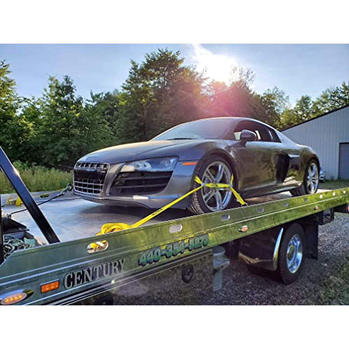 Mytee Products 8 Point Roll Back Vehicle Tie Down Kit with Chain Extension on Both Ends - 18 FT Straps, Ratchet Handles - Working Load Limit 3333 LB - Tow Truck Straps Car Hauler Tie Down System