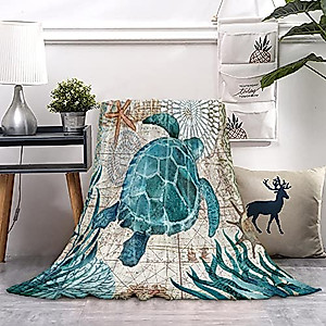 SODIKA Flannel Fleece Bed Blankets Lightweight Cozy Throw Blanket for Couch Sofa Bedroom Adults Kids,Sea Turtle Ocean Animal Landscape 39x49 inch