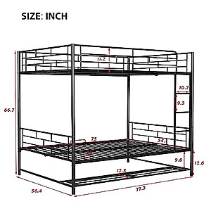 DNYN Full Over Full Bunk Bed with Under-Shelf & Ladder for Kids,Adult,Convertible Metal Bedframe,Perfect for Dorm,Bedroom,Guest Room,No Box Spring Needed, Black