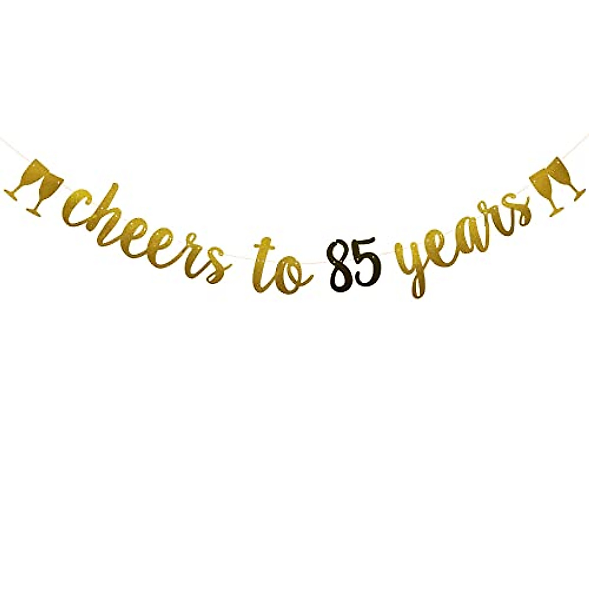Cheers to 85 Years Banner,Pre-Strung,Gold and Black Glitter Paper Party Decorations for 85th Wedding Anniversary 85 Years Old 85TH Birthday Party Supplies Letters Black and Gold Betteryanzi