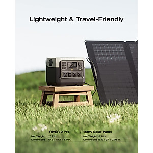 EF ECOFLOW Solar Generator RIVER 2 Pro 768Wh Portable Power Station & 160W Portable Solar Panel LiFePO4 Battery 70 Min Fully Charged, 4×AC, For Camping, RV, Home Backup