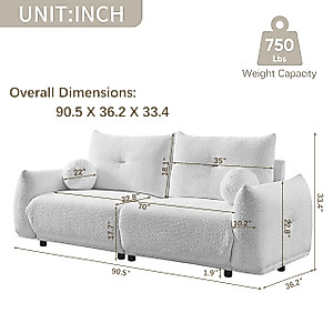 DAMAIFROM Boucle Sofa Cloud Couch, 90.5" Modern Comfy Teddy Sofa Deep Seat Futon Couch with Pillows, Cozy Soft Upholstered 3 Seater Sofa Oversized Loveseat Sofas for Living Room, Apartment, Beige