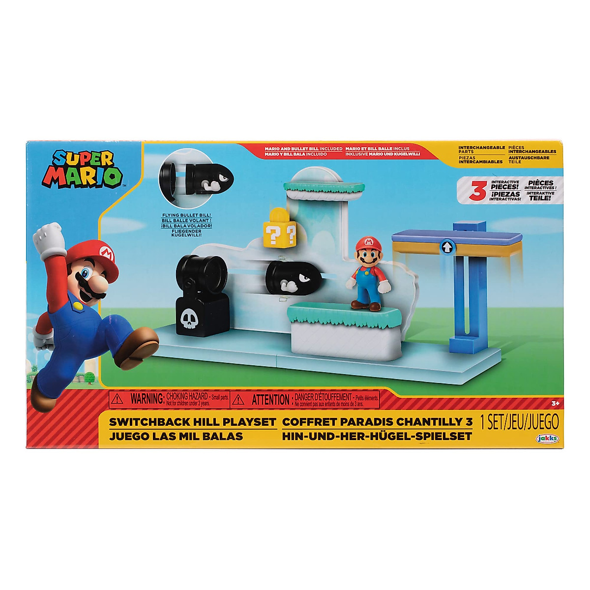 Super Mario Nintendo 2.5" Action Figure Switchback Hill Playset with 3 Interactive Interchangeable Pieces