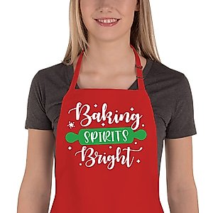 Saukore Funny Christmas Baking Aprons for Women Men Adjustable Kitchen Cooking Aprons with 2 Pockets Cute Thanksgiving Xmas Apron Gift for Bakers - Baking Spirits Bright