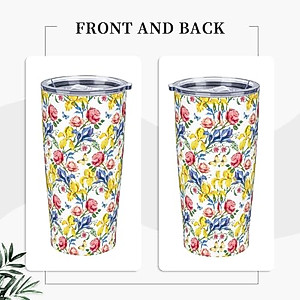Yaxongx 20oz Tumbler Rose Printing Double Wall Vacuum Insulated Coffee Mug with Lid and Metal Straw Brush Reusable Stainless Steel Water Bottle Travel Cup Gifts for Car Ice Drinks Hot Beverage