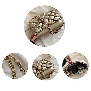 abigail paige Quilted Purse for Women Classic Shoulder Bag Designer Crossbody Bag with Chain Strap (Gold)