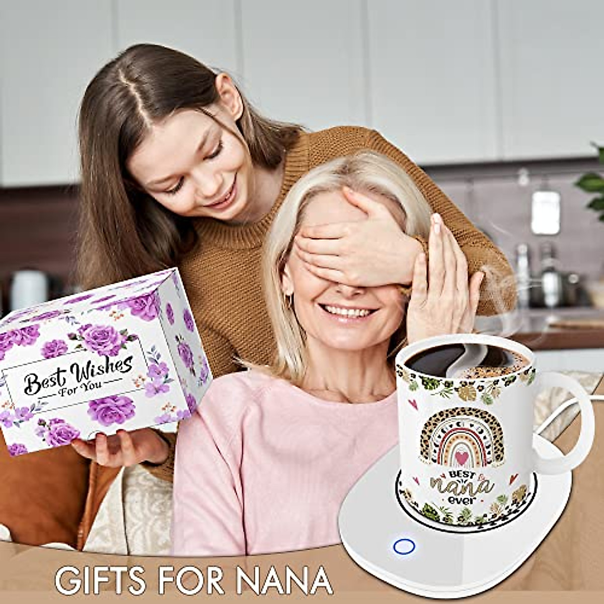 Nana Gifts, Nana Gifts for Mothers Day, Nana Gifts from Grandkids - Smart Warmer Thermostat Coaster with Mug, Grandma Birthday Gift, Beverage Warmer Maintain Temperature 120℉-140℉
