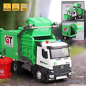 OANMYJJO Metal Diecast Garbage Truck - Friction Powered with Light & Sounds, Front Loader Dumpster, Boys Age 4-7