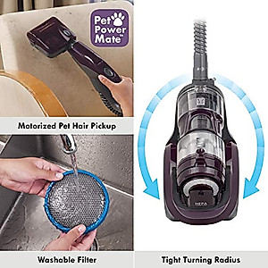 Kenmore Friendly Lightweight Bagless Compact Canister Vacuum, HEPA, Extended Telescoping Wand, Retractable Cord and 2 Cleaning Tools, Pet PowerMate + 2 Motor Power, Purple