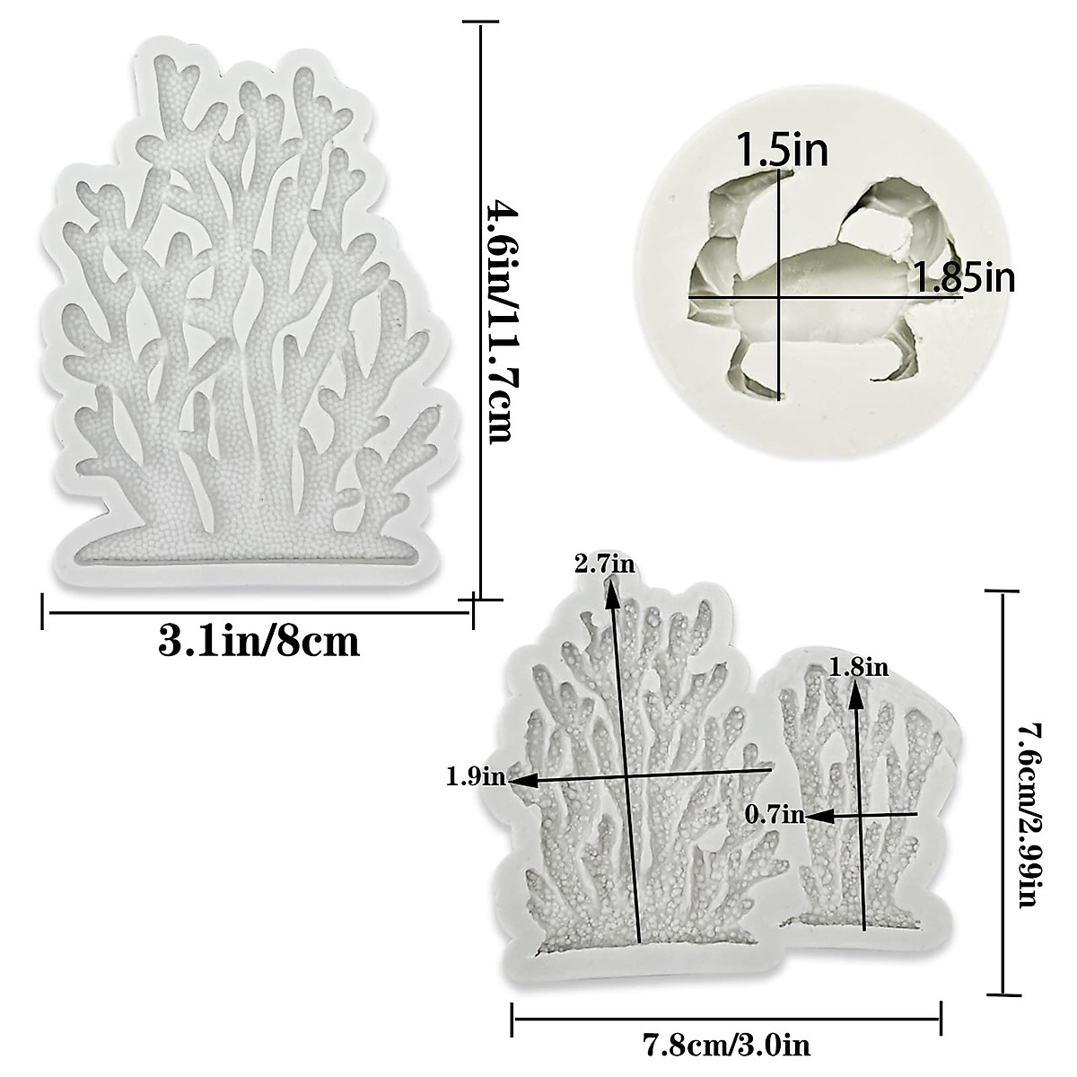 5 PCS Marine Theme Fondant Silicone Mold Seaweed Coral shell crab Shape DIY Handmade Baking Tools, For Theme Cake Cookie Chocolate Candy Decoration Fondant Polymer Clay