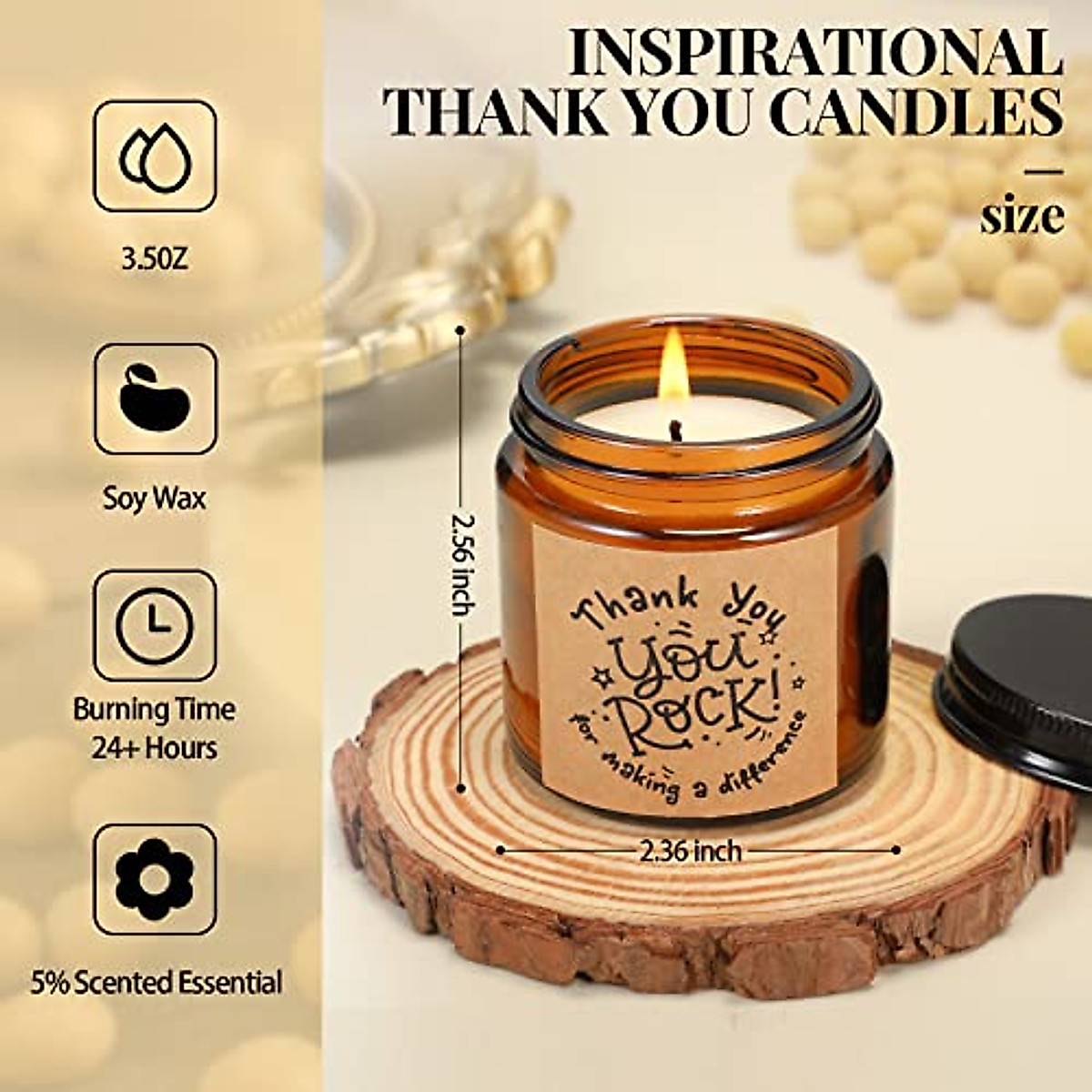 10 Jars Thank You Candles 3.5 oz Scented Inspirational Candle Gift Appreciation Gift Candles Gratitude Gift for Women Friends Mom Coworkers Teachers Employees Presents