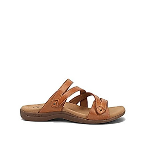 Taos Double U Premium Leather Women's Sandal - Stylish Adjustable Strap Design with Arch Support, Cooling Gel Padding for All-Day Enjoyment and Walking Comfort Caramel 9 (M) US