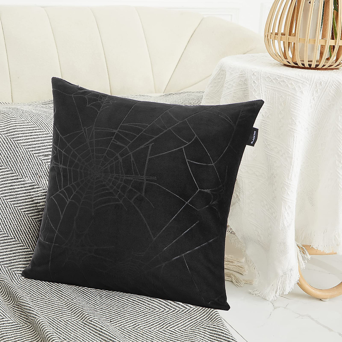 BLACKTHX Pack of 2 Decorative Throw Pillow Covers Black Gothic Pillowcase Velvet Soft for Couch Sofa Bedroom 18x18 Inches Black On Black Print