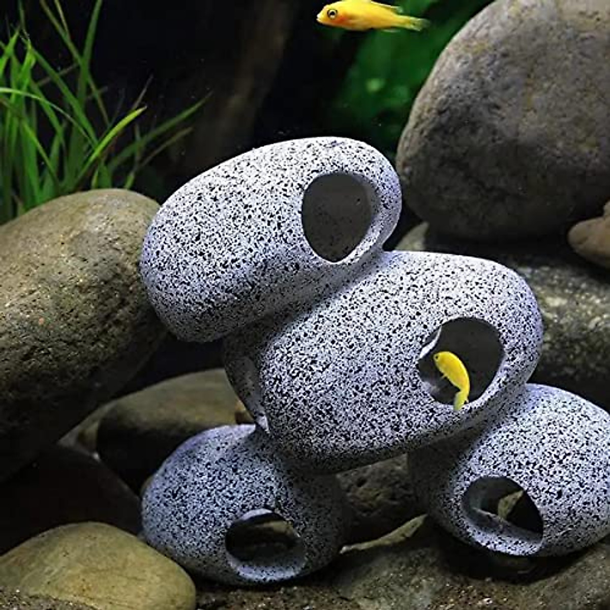 XXYXXY 2PCS Aquarium Cave Decoration, Rock Cave Fish Tank Decoration for Breeding Shelter for Baby Betta Fish Cichlid Shrimp Play Hidden Rest Hut Handmade