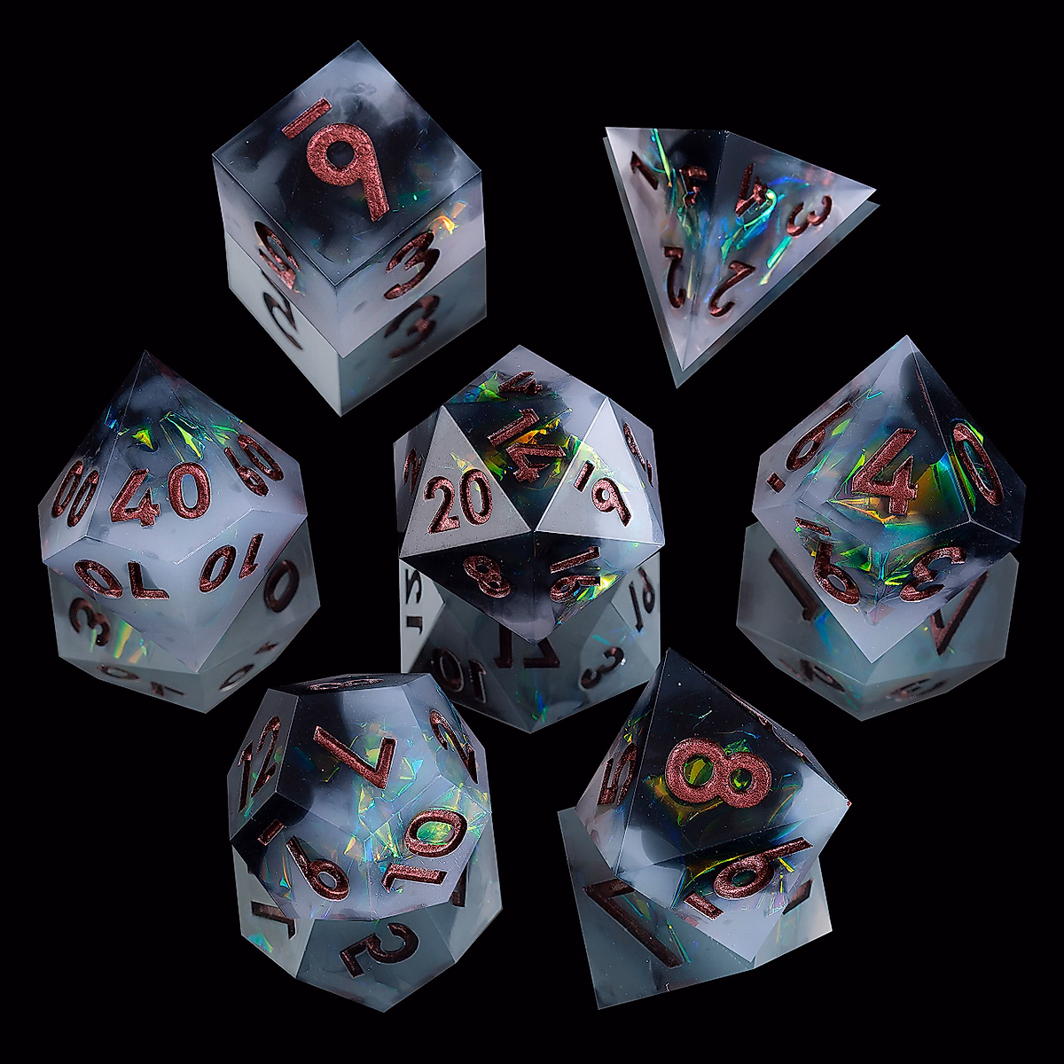DND Dice Sharp Edge Dice Polyhedral Dice Mini Planet Dice Dungeons and Dragons Dice Handmade Dice Set Peachy Galaxy (Dark Knight)
