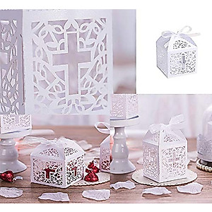 Sohapy 50Pcs Baptism Christening Favor Boxes Candy Boxes Bag Gift Box Baby Shower Favor for Baby Cute Birthday Decoration Shower Party decoration Supplies (white)