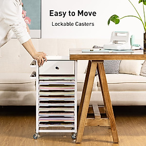 Caydo 12x12 Paper Storage Organizer-10 Tier File Rolling Storage Cart with Drawer Crafting Table Organization Workstation for Craft Room Home