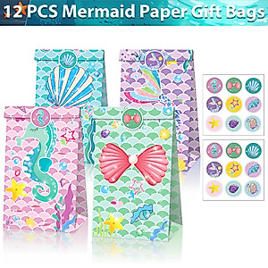 Mermaid Party Favor Set 92 PCS Princess Slap Bracelet Keychains Stickers Necklace Bubble Stick Gift Bags for Kids Girls Baby Shower Classroom Reward