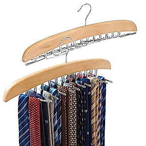EZOWare 2 PC Belt Tie Hanger Racks, 24 Clip Hook Wooden Holder with 360 Degree Rotating for Hanging Storage Organizer, Men Closet Accessory, Women Tank Top, Scarves, Bras, Camisoles - Beige