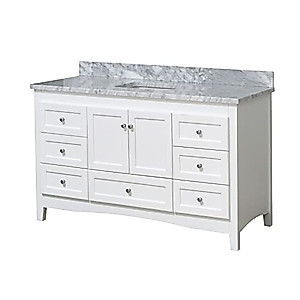 Kitchen Bath Collection Abbey 60-inch Single Bathroom Vanity (Carrara/White): Includes White Cabinet with Authentic Italian Carrara Marble Countertop and White Ceramic Sink