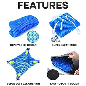 Extra Large Gel Seat Cushion, Tailbone Pillow Seat Cushion Thick Big Breathable Honeycomb Design Absorbs Pressure Cooling Seat Cushion with Non-Slip Cover for Office Chair Wheelchair Car Gel Cushion