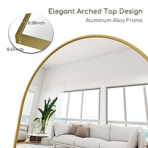 JAWGLOW Arched Full Length Mirror, 64" x 21" Free Standing Floor Mirror, Modern Full Body Mirror with Stand, Wall Mirror with Aluminum Alloy Frame for Bedroom,Living Room, Gold