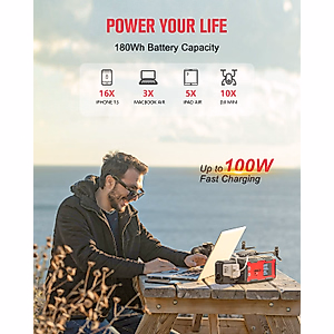 GOOLOO 180Wh Portable Power Station 50000mAh Power Bank With PD100W In/Out, Solar Generator 150W DC/120W AC, USB QC3.0 Mini Generator Portable LED Flashlight for Home Camping Emergency Use