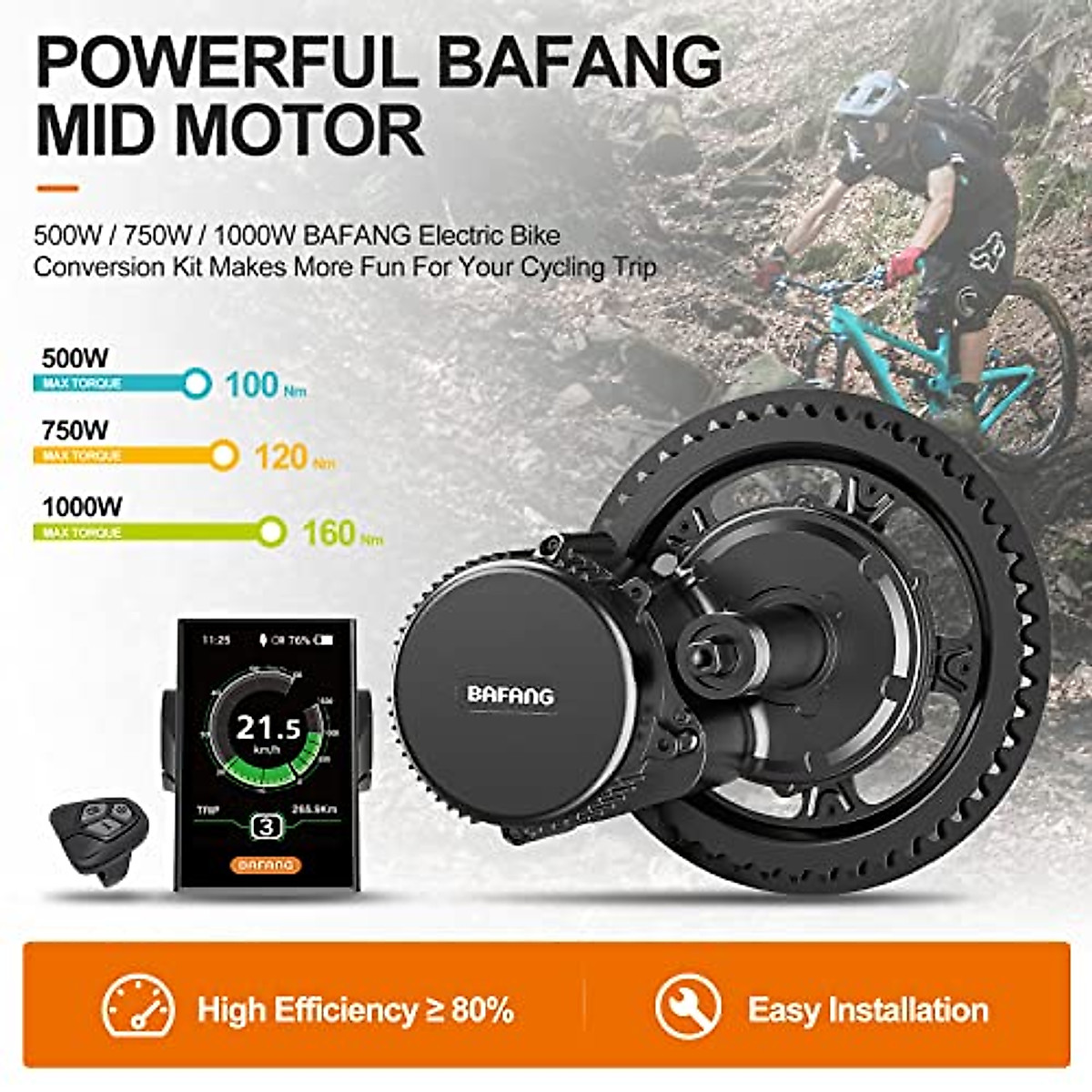 BAFANG BBS02B Mid Drive Kit : 48V 500W Mid Mount Electric Bike Conversion Kit with 48V 13Ah Shark Battery & 500C Display & Small 36T Chainring for BB68-73mm, Powerful Motor for Mountain Road Bike