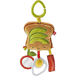 Fisher Price Pretend Food Brunch & Go Stroller Toy with 3 Breakfast-Themed Hanging Sensory Toys for Take-Along Play