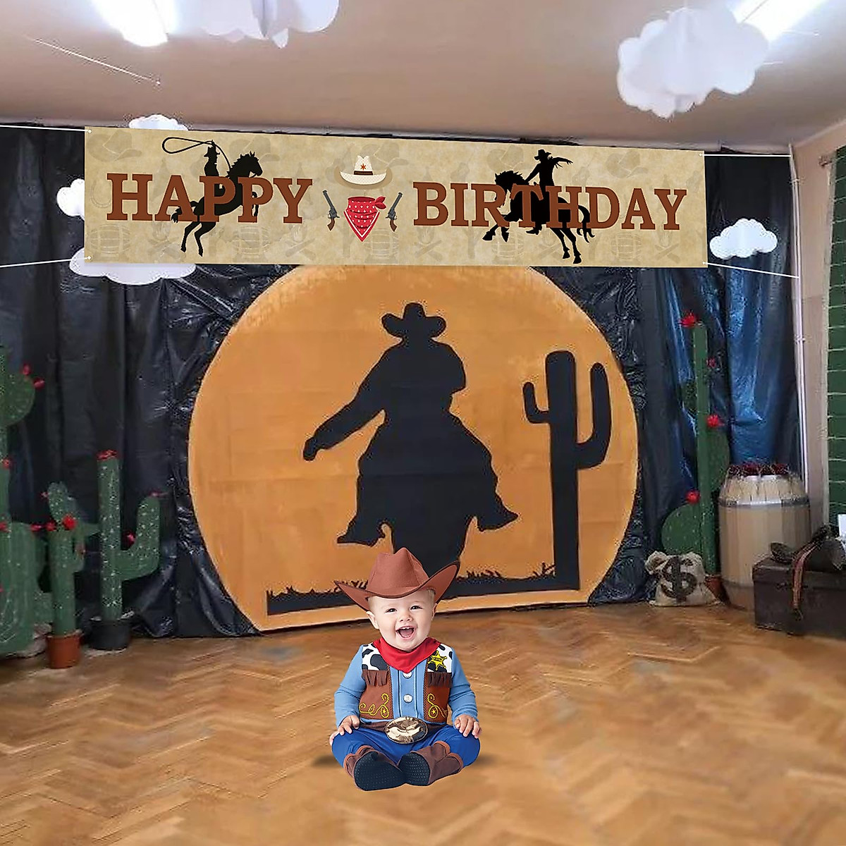 Labakita Lager Western Cowboy Happy Birthday Banner, Cowboy Theme Birthday Banner, Western Cowboy Birthday Party Decorations for Boy/Men