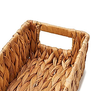 EZOWare Natural Water Hyacinth Baskets, Set of 3 Woven Wicker Rectangular Storage Organizer Bin Boxes with Handles for Closet Toys Clothes Kids Room Nursery - 2 Sizes