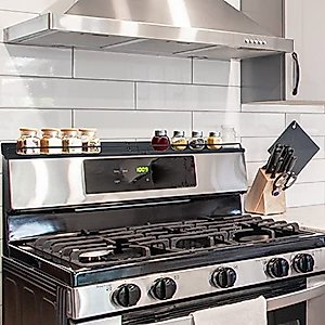 Shelf for Stove Top, Flaovoth 30’’ Shelf for Kitchen Stove Metal Over the Stove Spice Rack with Rail to Prevent Failing, Non Magnetic, Black