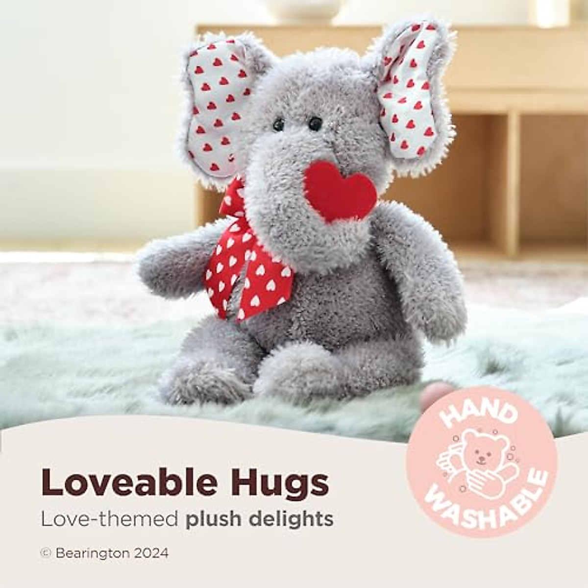 Bearington Hugh Loves You Valentine's Stuffed Animal for Kids, 13 Inch Elephant Stuffed Animal, Ideal as a Valentine's Day Gift