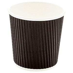 4 Ounce Disposable Coffee Cups, 25 Ripple Wall Hot Cups For Coffee - Lids Sold Separately, Rolled Rim, Black Paper Insulated Coffee Cups, For Hot Coffee, Tea, And More - Restaurantware