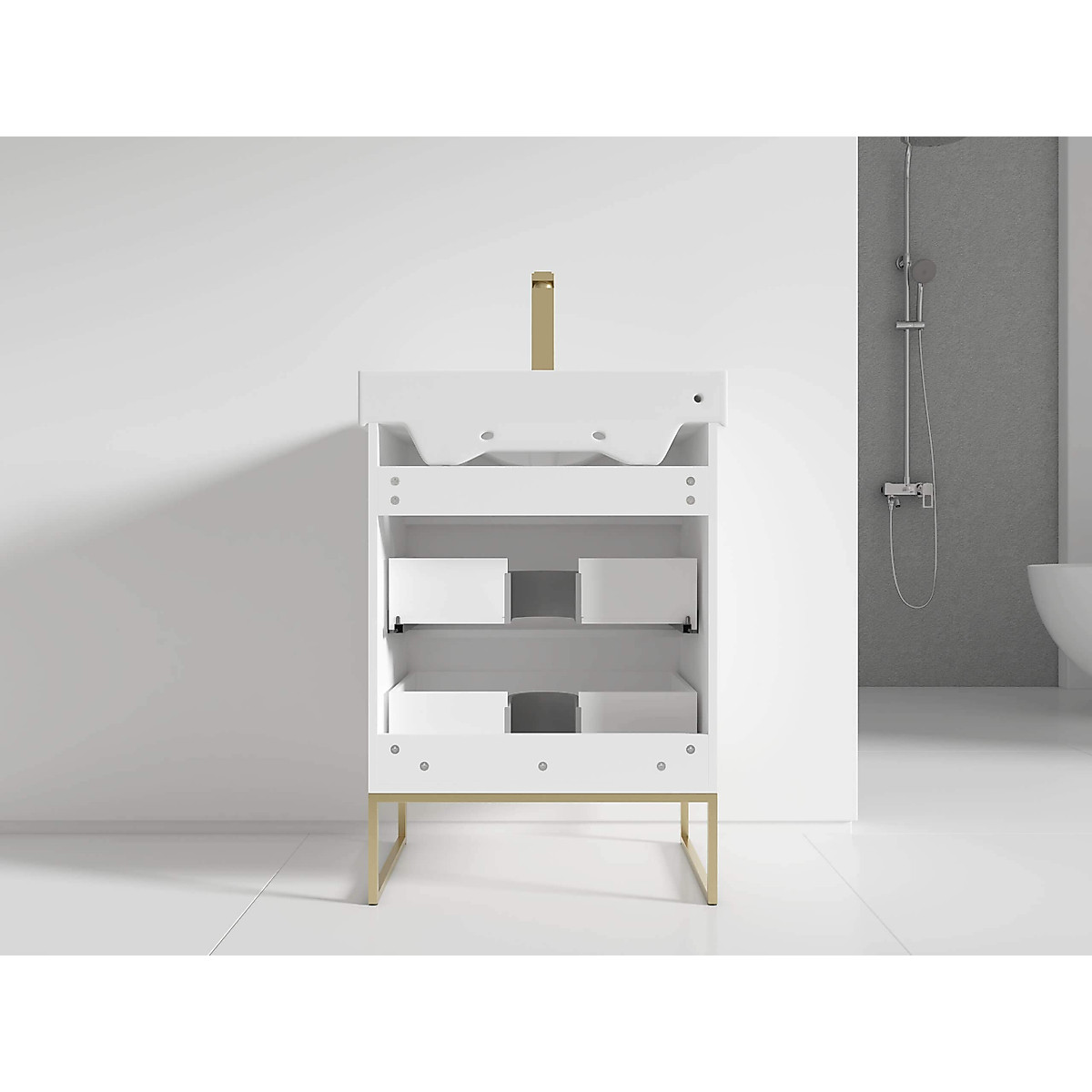 Fine Fixtures - Modern White 24" Bathroom Vanity Set,Chrome Hardware, vitreous China Sink Top