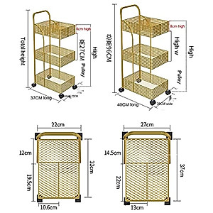 JYDQM Iron Rack Bedroom Kitchen Metal Mobile Bathroom Storage Rack Wheeled Trolley Gold Kitchen Cart Kitchen Island (Color : Gray, Size : 40x29x96)