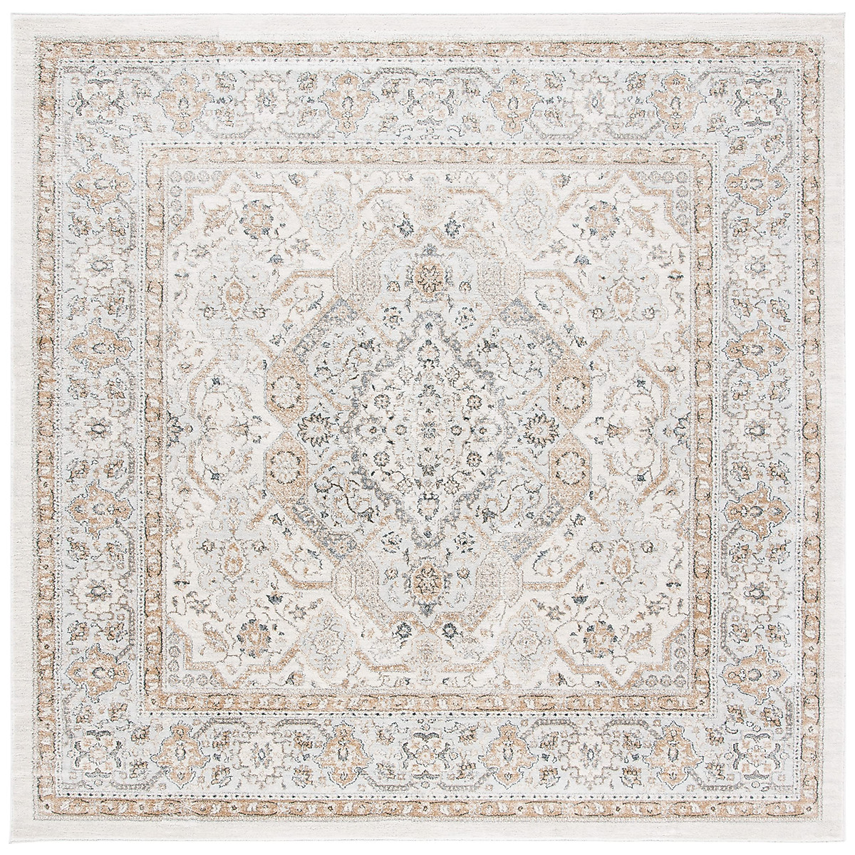 SAFAVIEH Isabella Collection Area Rug - 8' Square, Cream & Beige, Oriental Design, Non-Shedding & Easy Care, Ideal for High Traffic Areas in Living Room, Bedroom (ISA916B)