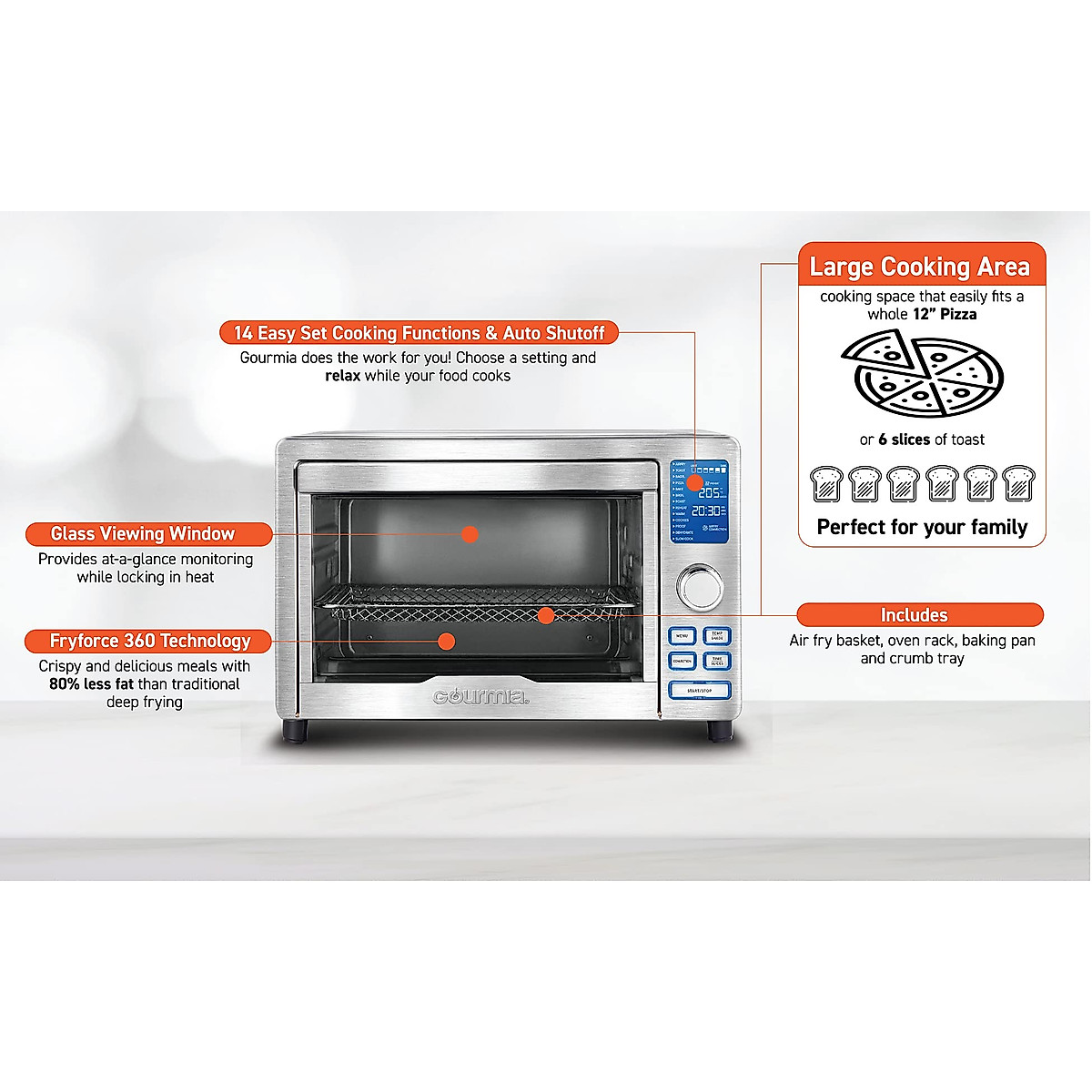 Gourmia Digital Stainless Steel Toaster Oven Air Fryer – Stainless Steel