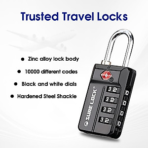 TSA Approved Travel Luggage Locks, Open Alert Combination Lock for School Office & Gym Locker,Toolbox, Pelican Case,Easy Read Dials- 1, 2 & 4 Pack (1, Black 2 Pack)